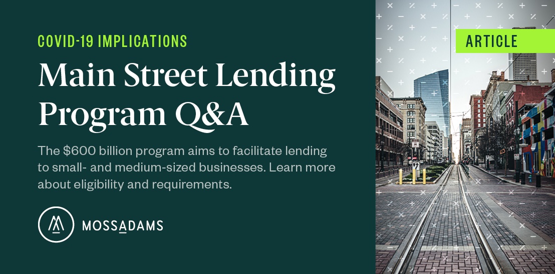 Main Street Lending Program Eligibility Requirements
