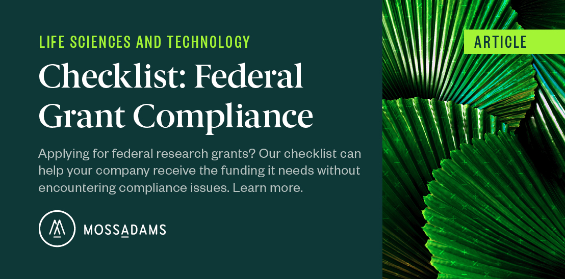 Federal Research Grant Compliance Checklist | Moss Adams