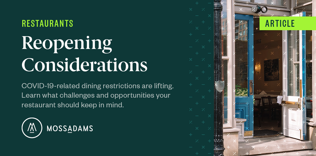 Reopening Considerations for Restaurants | Moss Adams