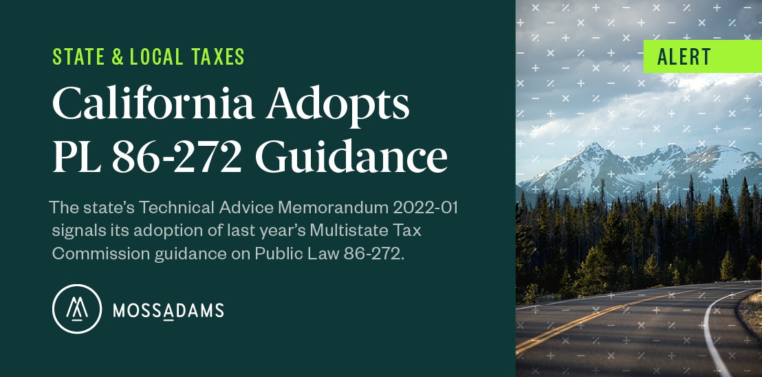California First to Adopt Revised PL 86-272 Guidance