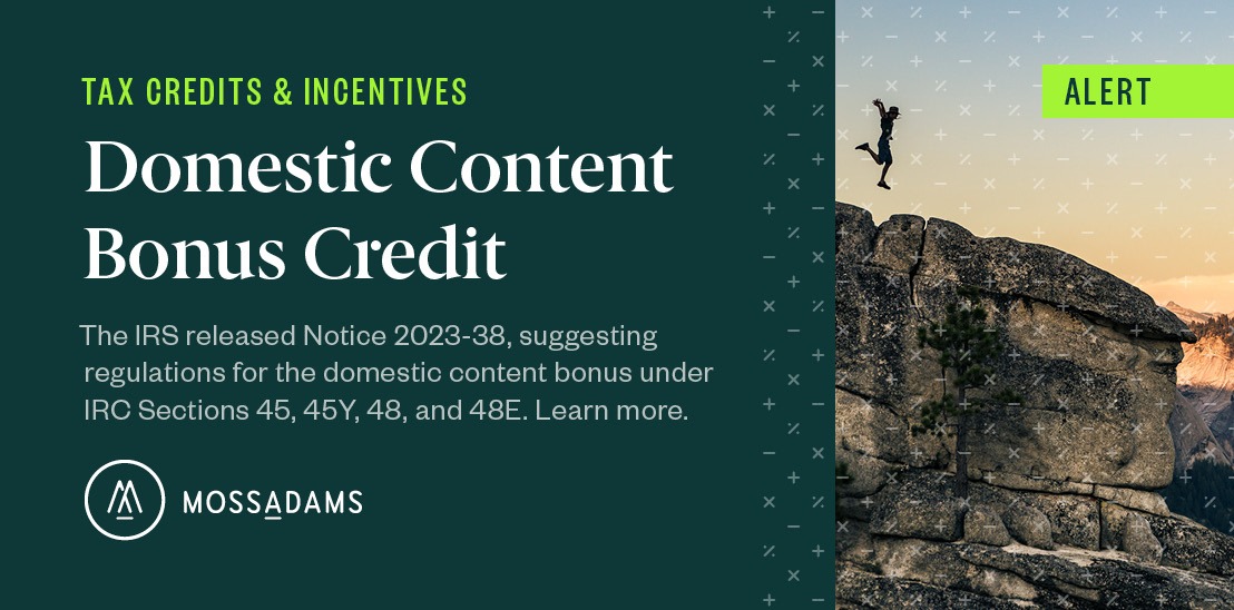 IRS Issues Guidance on the Domestic Content Bonus Credit