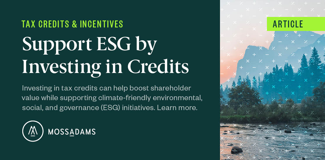 Investing in Tax Credits Can Support ESG Initiatives