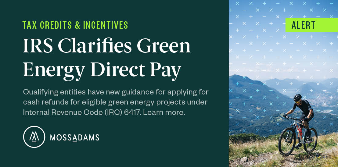IRS Clarifies Direct Pay on Green Energy Projects