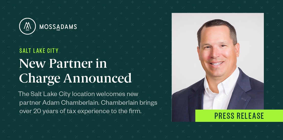 Moss Adams Added New Tax Partner Adam Chamberlain